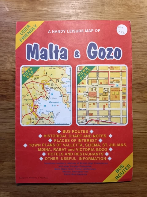 MALTA & GOZO Handy Leisure Map Including Bus Routes Vintage 1980s? £6. ...