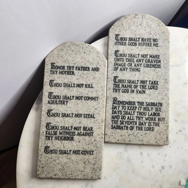 TEN COMMANDMENTS TABLETS Granite Stone Resin Religious Decor Covenant ...
