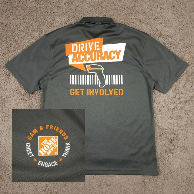 HOME DEPOT EMPLOYEE Polo M Gray Cam Friends Uniform Stretch Work ...