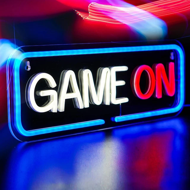 GAME ON NEON Sign Light USB Powered Acrylic Back Panel For PC Game Room ...