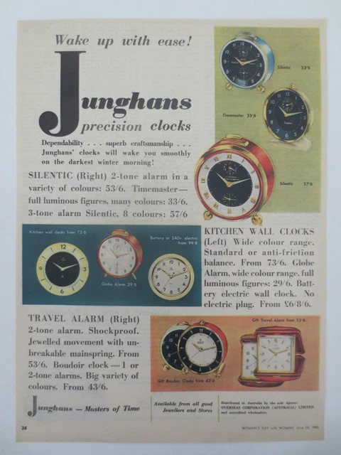 VINTAGE AUSTRALIAN ADVERTISING 1960 ad JUNGHANS PRECISION CLOCKS clock ...
