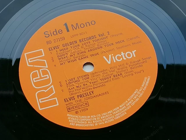 ELVIS PRESLEY 1959 Golden Records 2 Rare 1969 Press Small Orange Mono ...