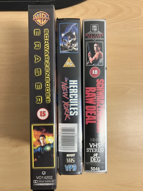 3 X ARNOLD Schwarzenegger VHS Movies Raw Deal, Eraser, Hercules In New ...