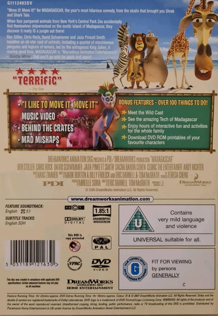 MADAGASCAR DVD BEN Stiller 2005 Family Kids movie £1.13 - PicClick UK