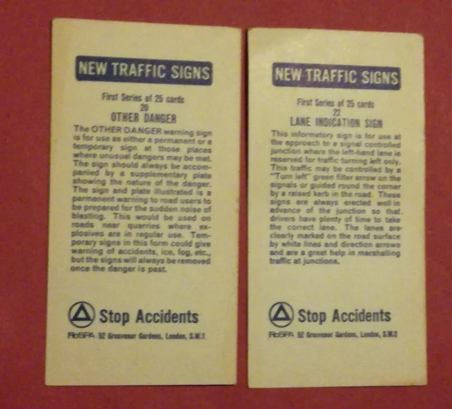 NEW TRAFFIC SIGNS Collectors Cards From Stop Accidents £2.99 - PicClick UK