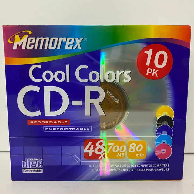 MEMOREX CD-R COOL Colors 10 Pack 80Min 700MB 48X NEW SEALED $14.94 ...
