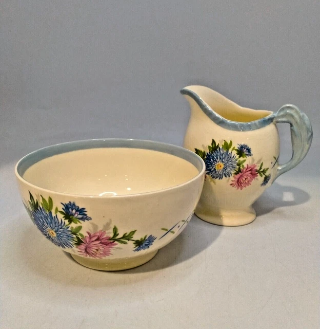 VINTAGE NEW HALL Hanley Floral Art Deco-Style Ceramic Sugar Bowl ...