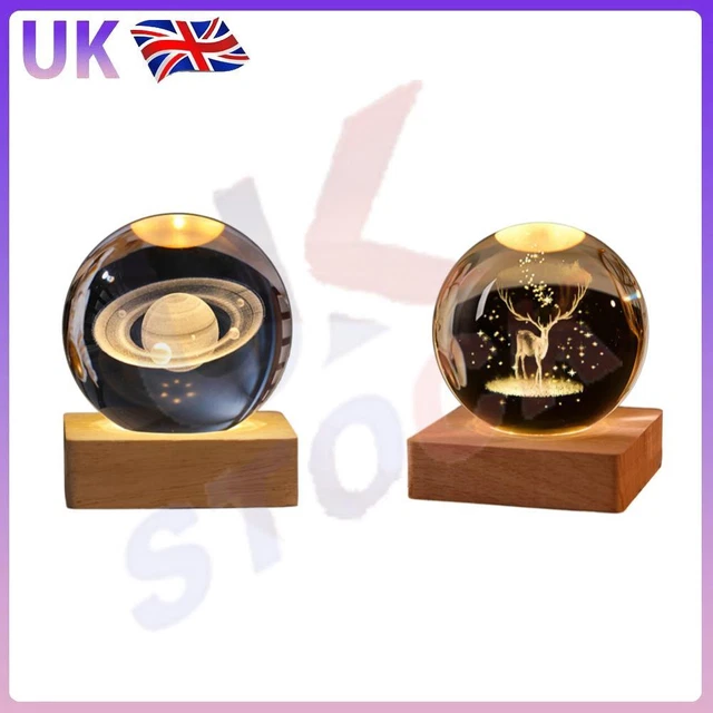 3D ENGRAVED SMALL Glass Ball Decor USB Charging for Bedroom Decor ...