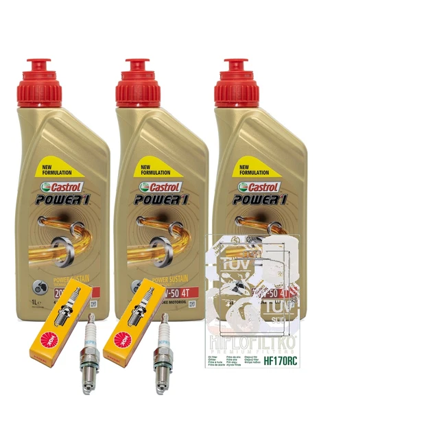 SERVICE KIT 3L Oil Castrol 20W-50 + Oil Filter Hiflo + 2x Sparkling ...