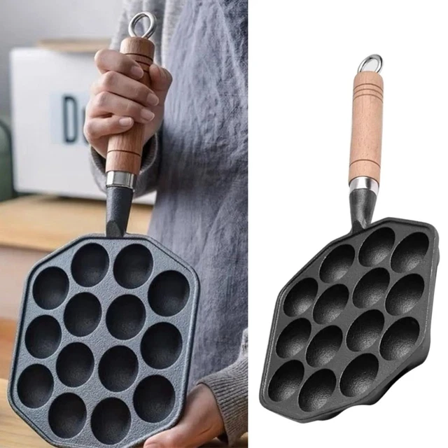 CAST IRON TAKOYAKI Pan 14 Hole Octopus Ball Mold Detachable Handle ...