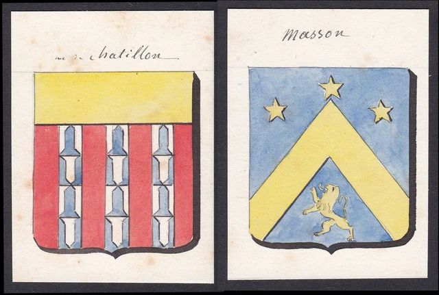 19TH CENTURY CHÂTILLON Masson France Coat of Arms Watercolor £15.49 ...