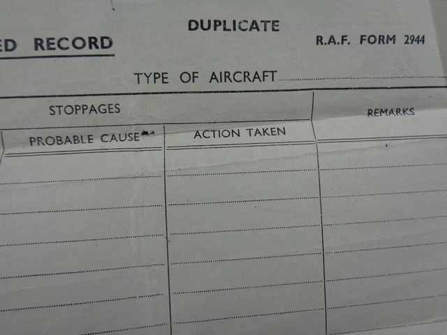 ORIGINAL COLD WAR RAF Pilot's "GUN STOPPAGE & ROUNDS FIRED RECORD ...