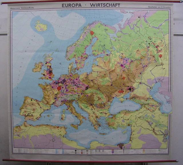 SCHULWANDKARTE WALL MAP Card Europa Economy Europe 1975 Top 194x186cm ...