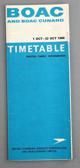 BOAC & BOAC Cunard Airline Timetable October 1966 B.o.a.c. Route Map £ ...