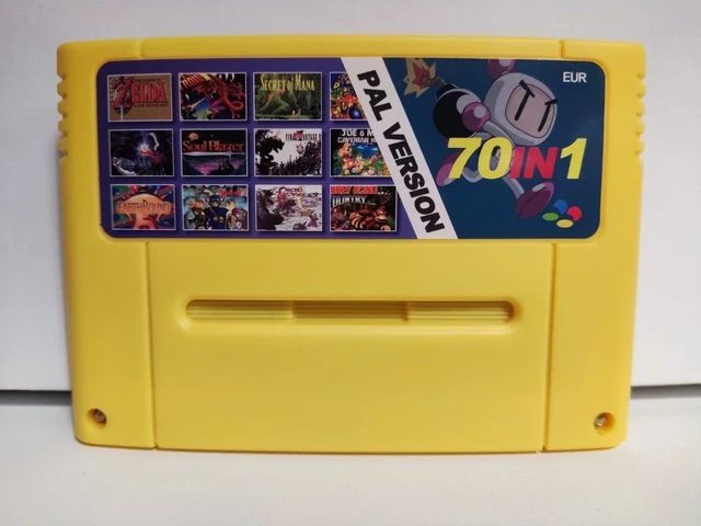 70-IN-1 SNES GAME Cart (PAL) for Super Nintendo SNES Yellow with Save ...