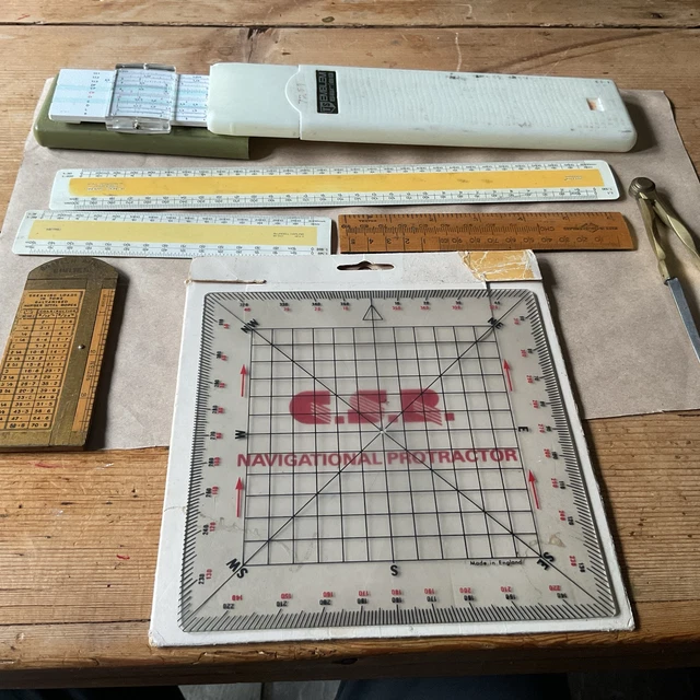 VINTAGE MARITIME/NAUTICAL SCALE Rule, Brass Divider, Navigational ...