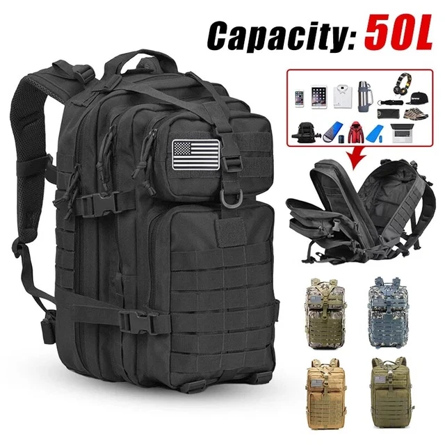 50L LARGE CAPACITY Men's Army Military Tactical Backpack External ...