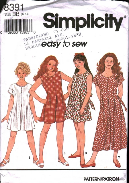 8391 VINTAGE SIMPLICITY Sewing Pattern Girls Back Zippered Jumpsuit 2 ...