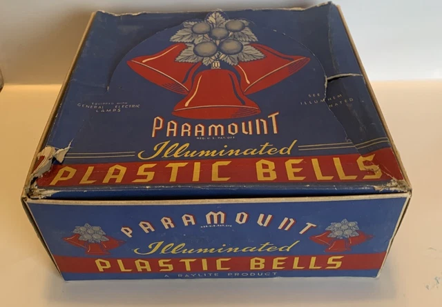 RAYLITE PARAMOUNT ILLUMINATED 3 red PLASTIC BELLS LIGHTS VTG CHRISTMAS ...