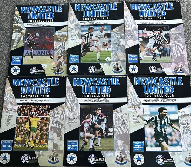 6 NEWCASTLE UNITED Football Programmes 1994-95 Season Premiership £6.95 ...