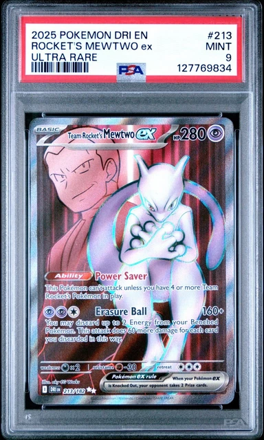 2025 POKEMON DESTINED Rivals Rocket's Mewtwo EX Ultra Rare #213 PSA 9 ...