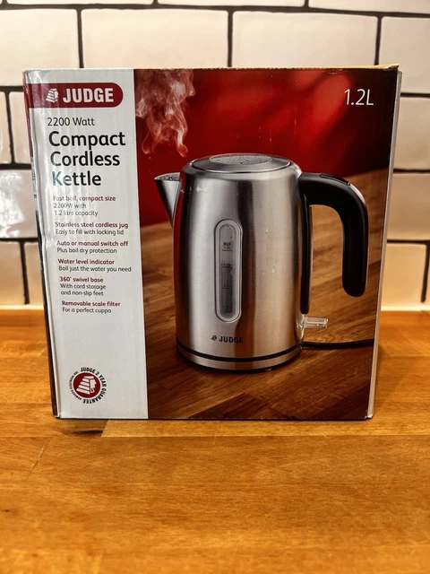JUDGE COMPACT CORDLESS Kettle 1.2L 2200w Brushed Stainless Steel £19.98 ...