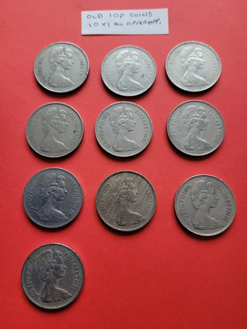 BULK OLD STYLE large 10p COINS ELIZABETH 11 all different £4.20 ...