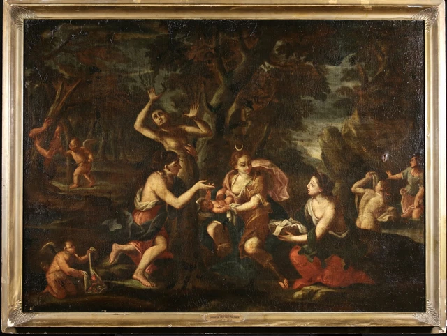 17TH CENTURY GIANT FRENCH OLD MASTER MYTHOLOGY OIL CANVAS - THE BIRTH ...