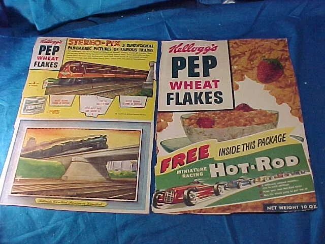 1954 KELLOGGS PEP Cereal Box 3D PANORAMIC TRAIN PREMIUM w BOX PANELS ...