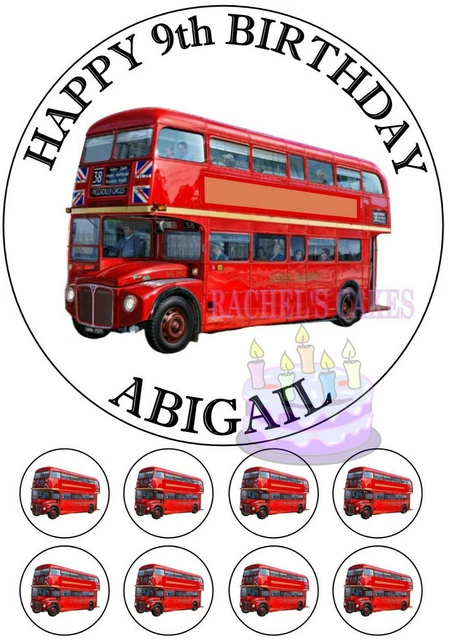 LONDON BUS PERSONALISED Edible Icing Birthday Cake Topper And 8 Icing ...