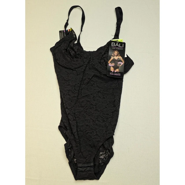 BALI WOMEN LACE Bodysuit Black 34B Smooth Firm Control Body Briefer ...