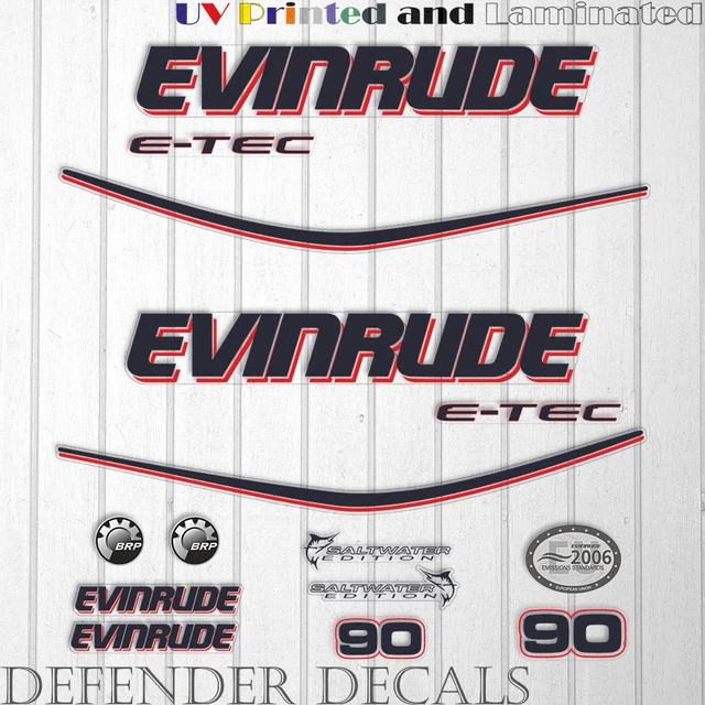 EVINRUDE 90HP ETEC outboard engine decal sticker set kit reproduction ...