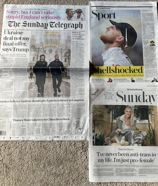 THE SUNDAY TELEGRAPH 23rd November 2025 23/11/25 England Lose 1st Ashes ...