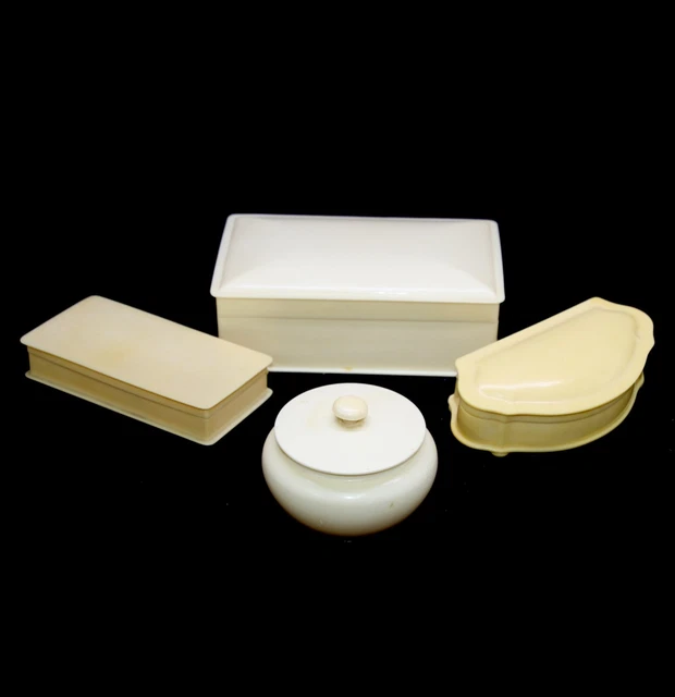 VINTAGE GROUP OF 4 early celluloid xylonite plastic hinged or lidded ...