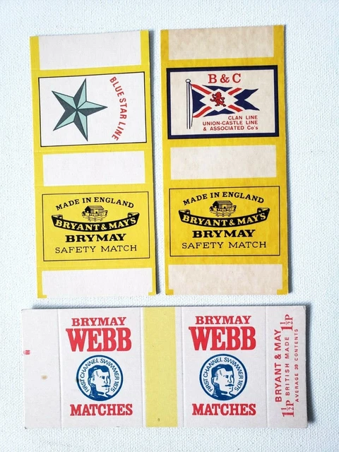 VINTAGE BRYMAY WEBB Safety Matches Matchbox Bryant & May B & C Blue Star Line $5.25 - PicClick CA