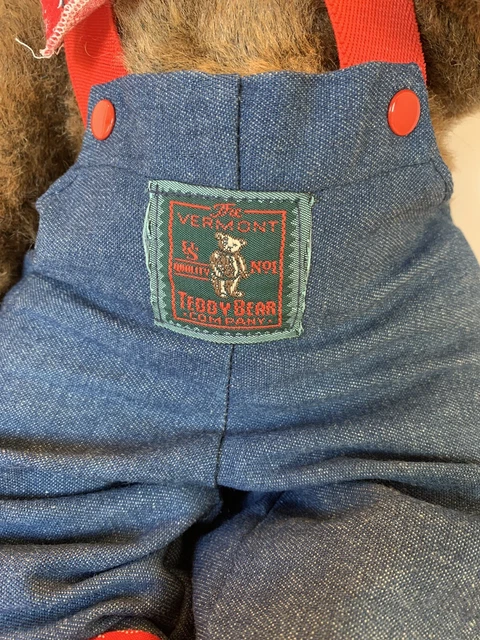 VERMONT TEDDY BEAR Denim Overalls &Red Bandana Scarf W/ Cows Vintage ...