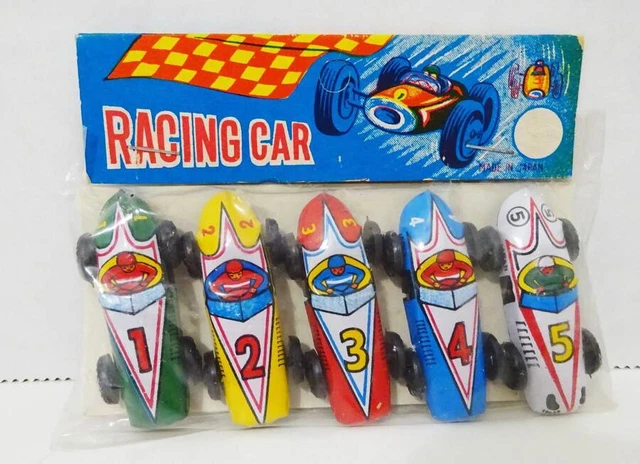 VINTAGE 1960'S DIME Store Tin Litho Miniature Racing Car Set of 5 Cars ...