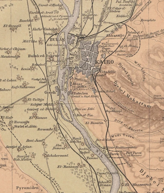 CAIRO القاهرة AL-QĀHIRAH & Pyramids EGYPT Original 19 Century map £7.93 ...