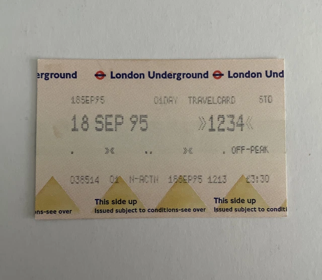 VINTAGE LONDON UNDERGROUND Tube Train Rail 1 Day Travelcard Ticket 18 ...