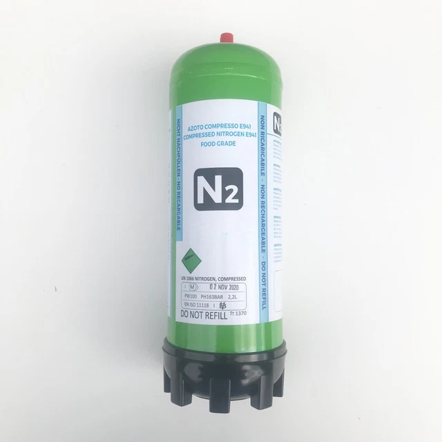 NITROGEN N2 DISPOSABLE Gas Bottle Cylinder Food Grade 2.2L 100 BAR M10 ...