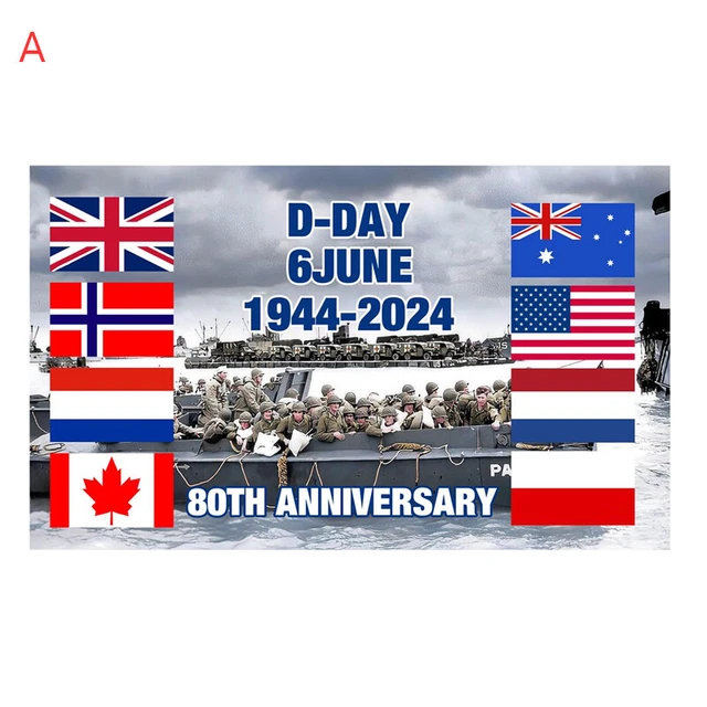 D DAY 80TH Anniversary Flag Banner Decorations Normandie 5ft 3ft UK ...