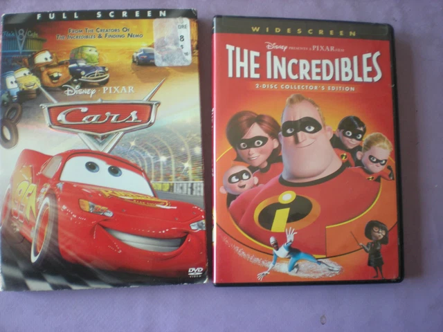 DISNEY THE INCREDIBLES Widescreen 2003 DVD & CARS FULL SCREEN 2006 DVDs ...