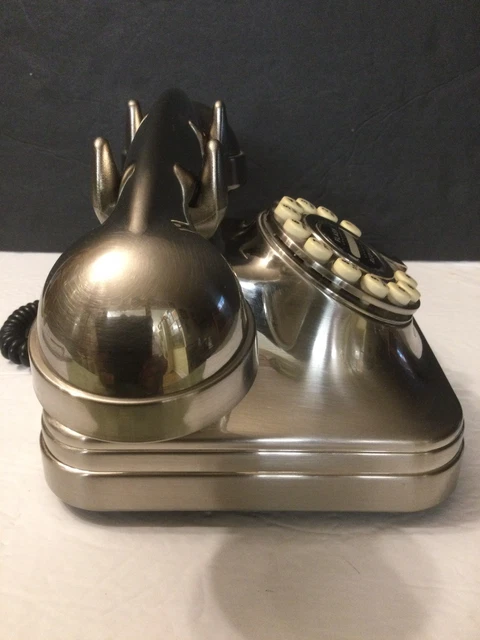 VINTAGE GRAND PHONE Corded Push Button/ Flash Redial, Metallic Silver ...
