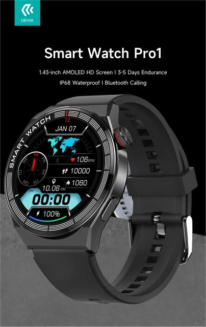DEVIA SMART WATCH Pro1 EM705 IP68 Display Amoled HD Nero EUR 78,96 ...