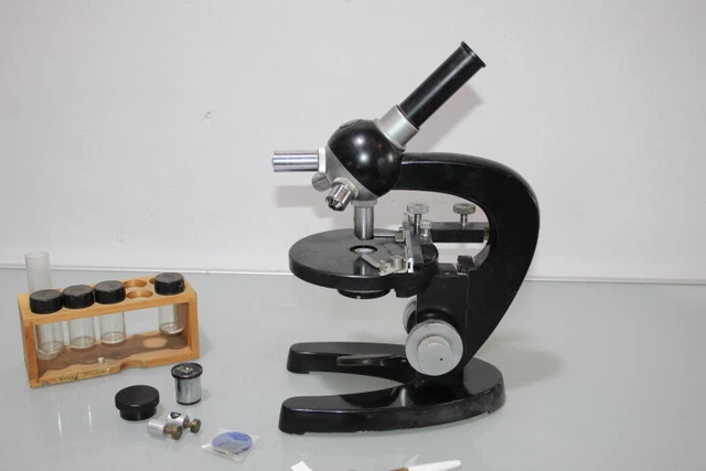 MICROSCOPE ANCIEN HENSOLDT Wetzlar ancien microscope dans boîte en bois ...