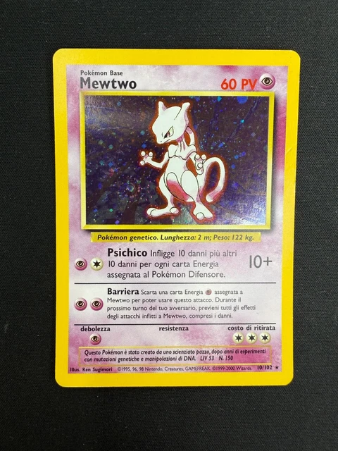 POKEMON MEWTWO 10/102 Set Base Rara Holo Swirl Unlimited Wizards ...
