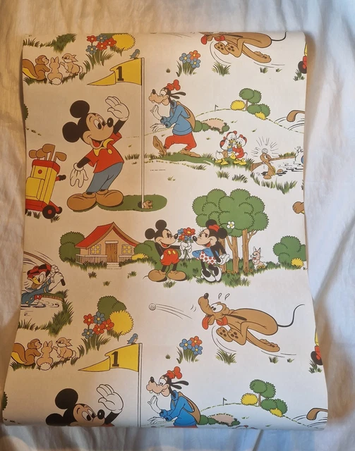 VINTAGE 70S WALLPAPER Complete Roll Walt Disney Mickey Mouse Pluto ...