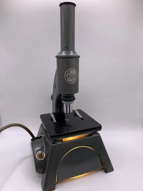 C BAKER LONDON 3037 Microscope 1950’s Curio Prop Desk Science Mid ...