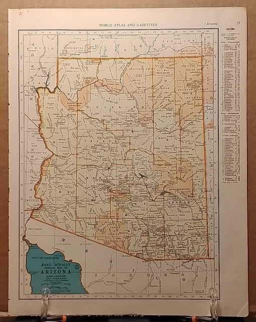 1940 VINTAGE ARIZONA Map Antique Old from Collier's World Atlas ...