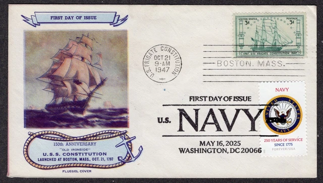 2025/1947 NAVY 250TH/USS Constitution (6004/951) - Fluegel DUAL BWP FDC ...